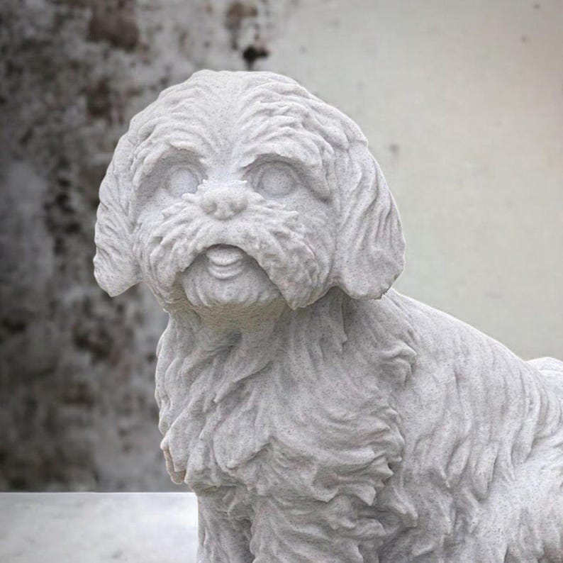 White Maltipoo Dog Statue Concrete Look Terrier Sculpture Sitting Dog ...