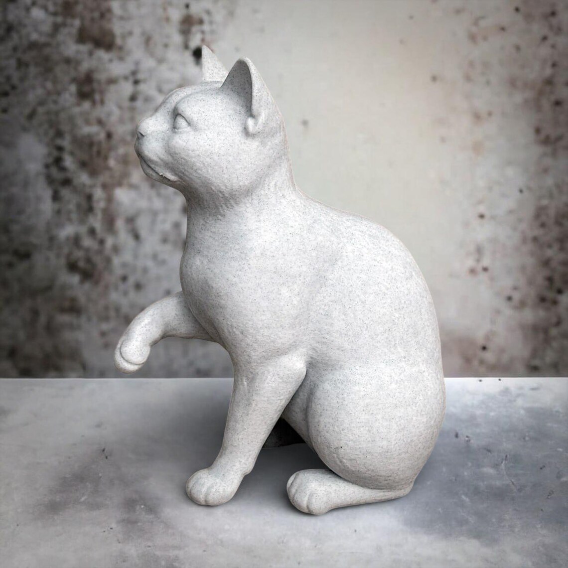 White Cheerful Cat Statue Stone Look Kitten Garden Figurine Outdoor ...