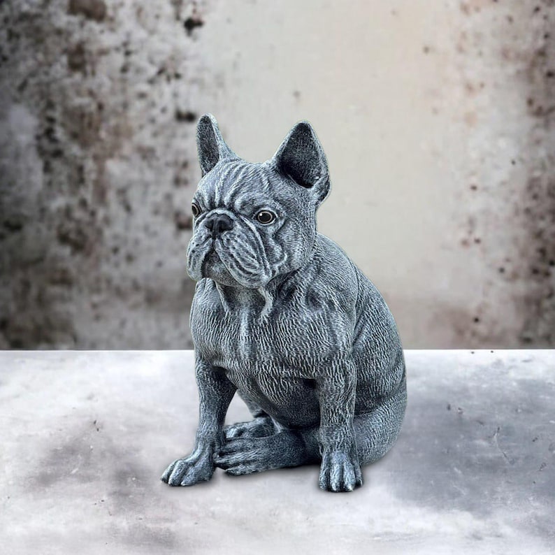 French Bulldog Statue Sitting Grey Frenchie Sculpture Concrete Look ...