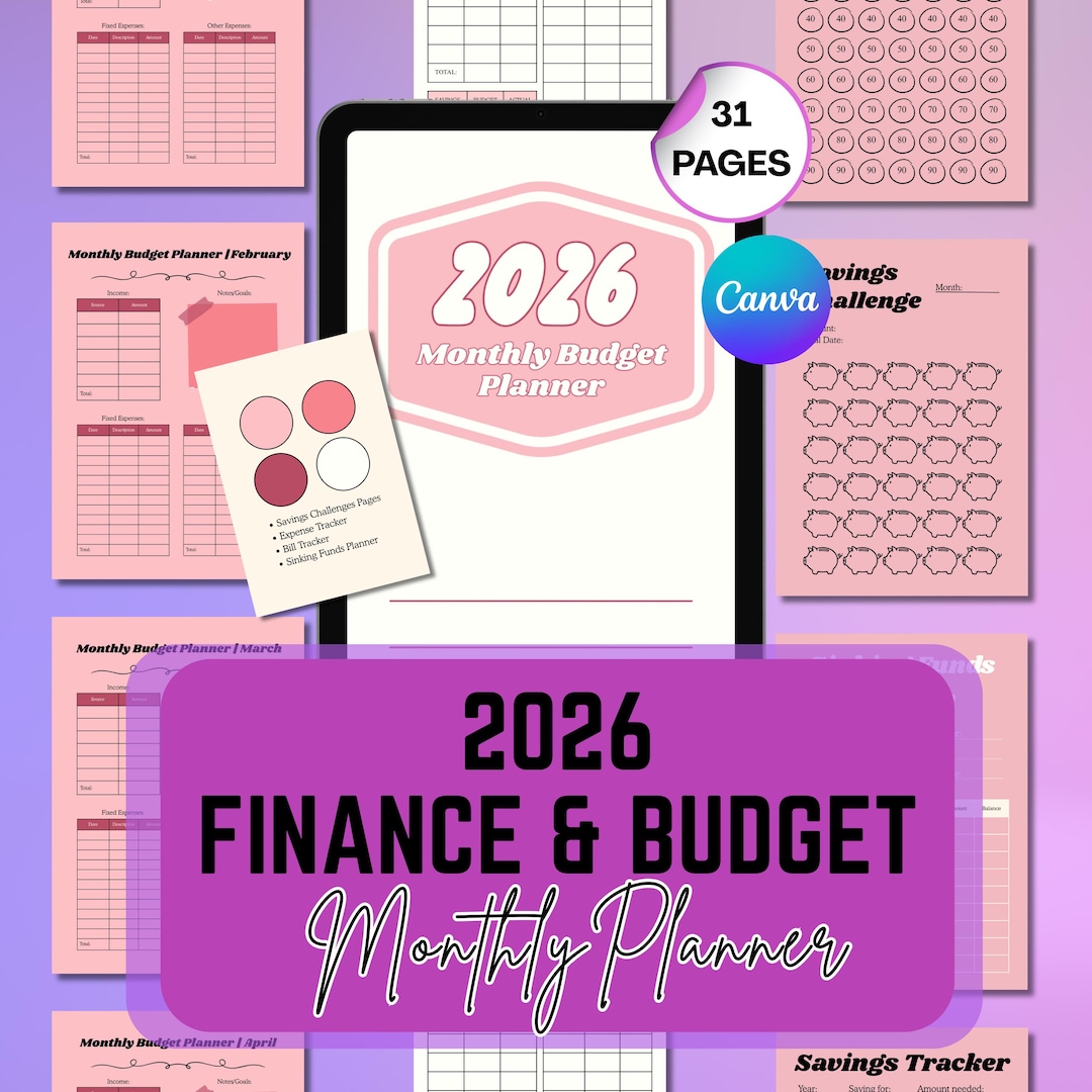 2026 Budget Planner Canva Editable, Monthly Finance Tracker Savings ...