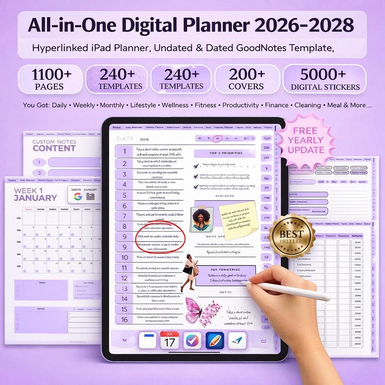 All-in-one Digital Planner 2026–2028 | Hyperlinked iPad PDF Planner ...