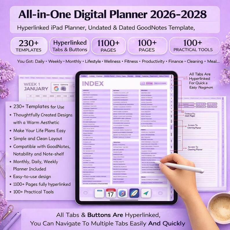 All-in-one Digital Planner 2026–2028 | Hyperlinked iPad PDF Planner ...