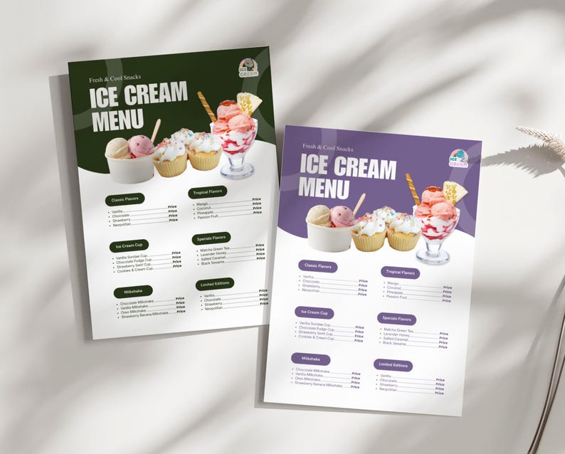 Editable Ice Cream Menu Template Bundle – Dessert Cafe Food Truck ...