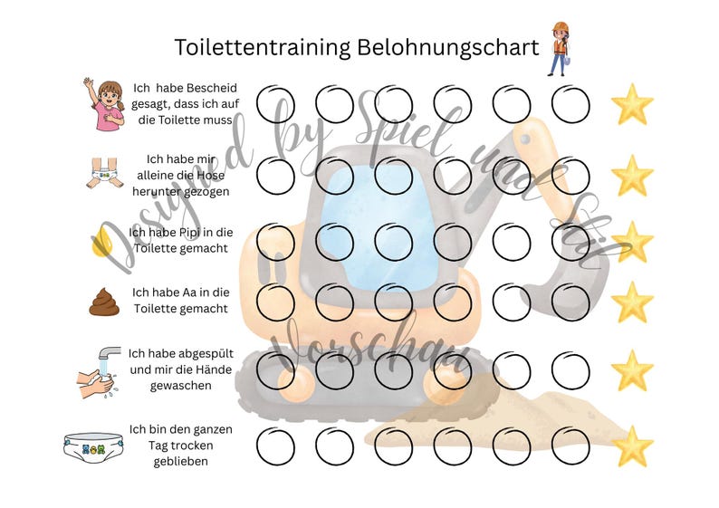 Printable Reward Chart for Potty Training in a "digger" Design ...