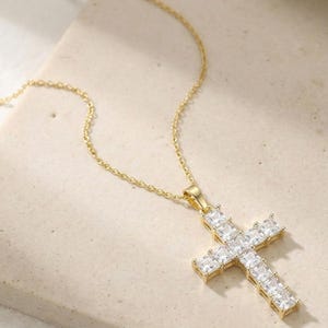Handmade Cross Necklace, Clear Stone Pendant, Minimalist Faith Jewelry ...