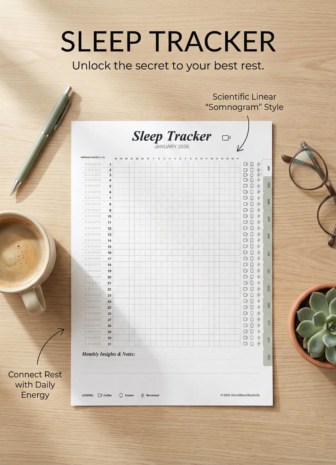 2026 Sleep Tracker Printable | Sleep & Energy Log | A5 - A4 | Fillable ...
