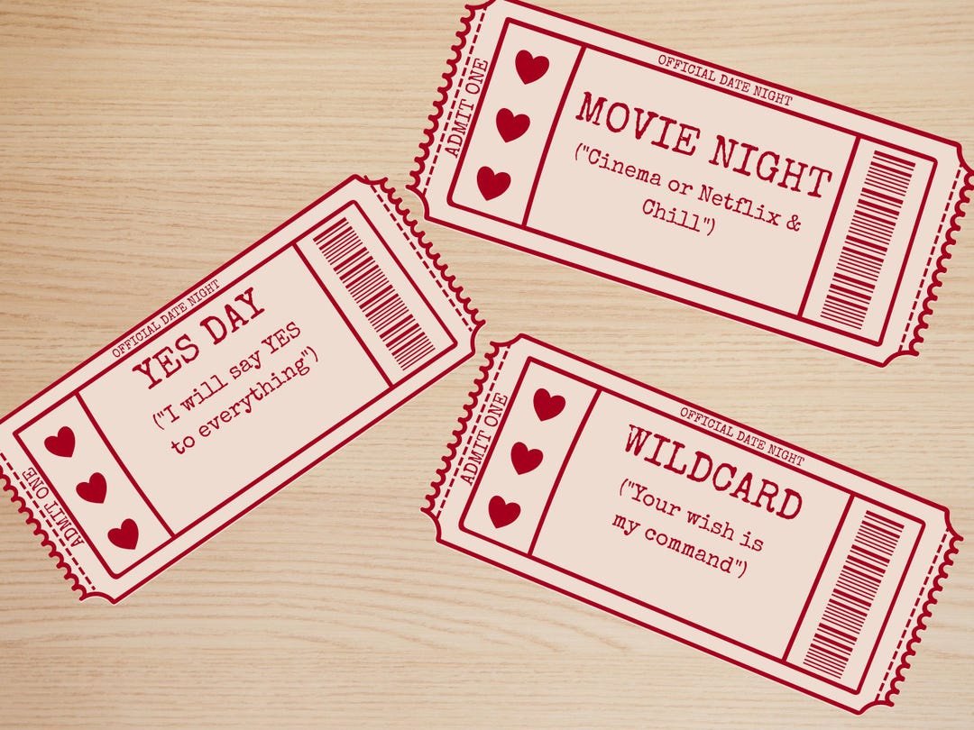 Printable Love Coupon Book, Retro Date Night Tickets, Paper Anniversary ...