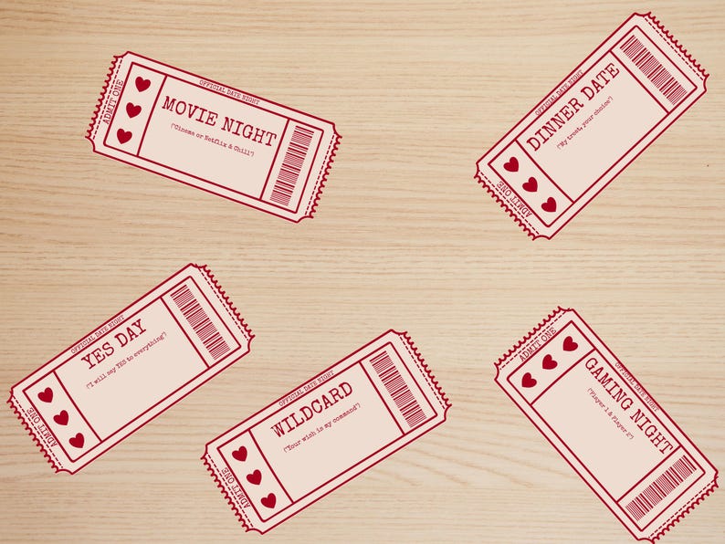 Retro Date Night Tickets, Love Coupon Book, DIY Valentine Gift (canva ...