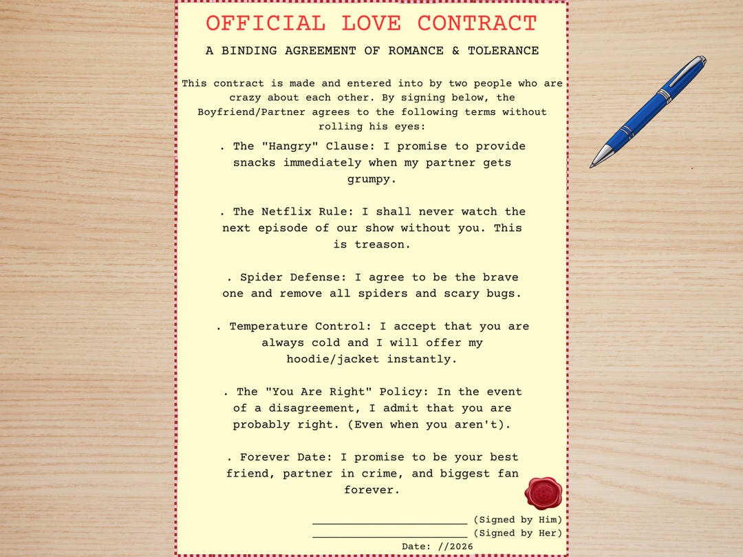 Funny Love Contract Template | Editable Canva Gift (PDF Download A4 ...