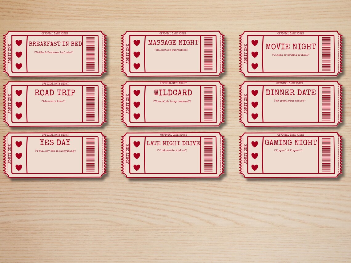 Retro Date Night Tickets, Love Coupon Book, DIY Valentine Gift (canva ...