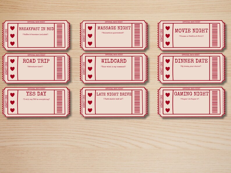 Retro Date Night Tickets, Love Coupon Book, DIY Valentine Gift (canva ...