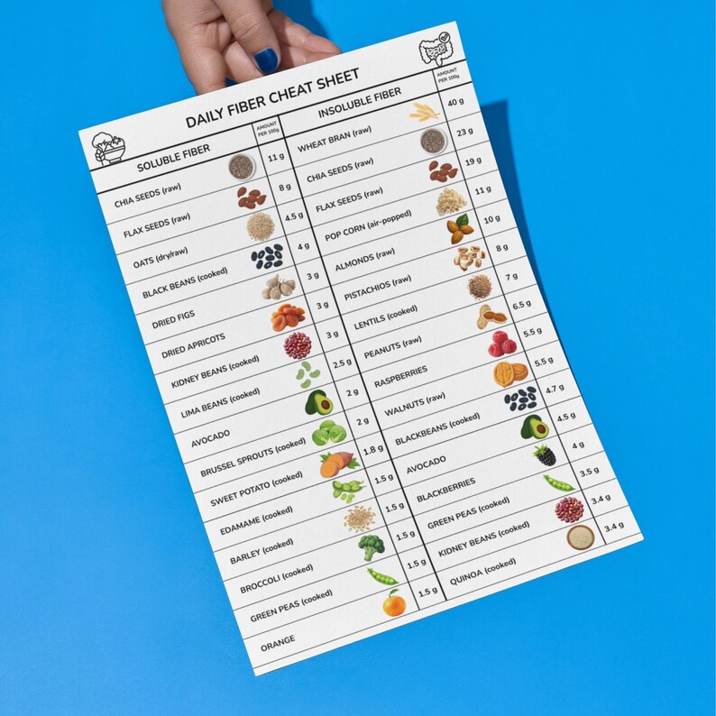 Daily Fiber Cheat Sheet PDF | Gut Health Food Poster | Kicthen Wall Art ...