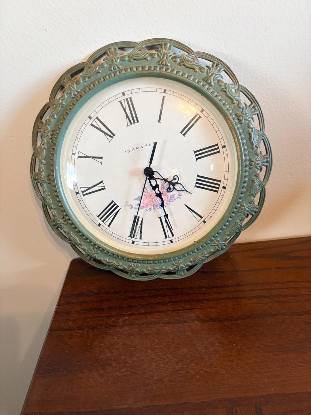 VTG 11 Ingraham Ornate Green and Gold Metal Filigree Quartz Wall Clock ...