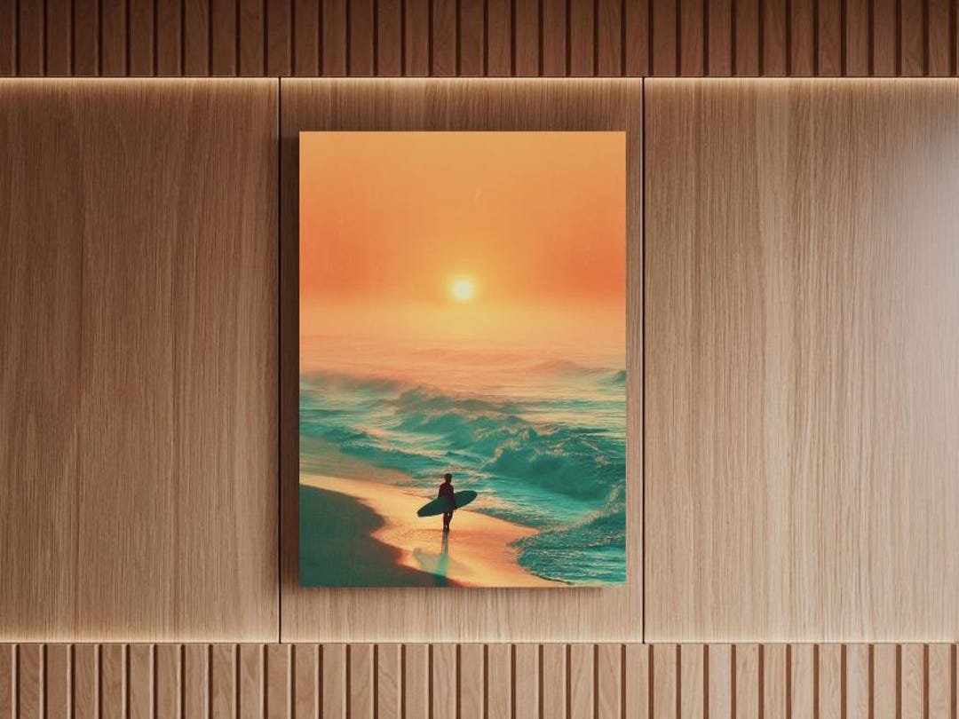 1970s Vintage Surfer Sunset Matte Vertical Poster | Retro Beach ...