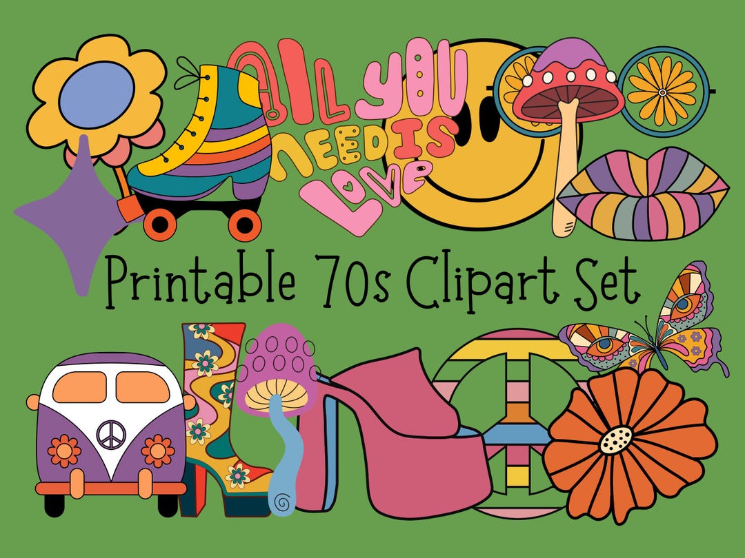 70s Groovy Clip Art Patterns Bundle - Retro Flower Power Graphics ...