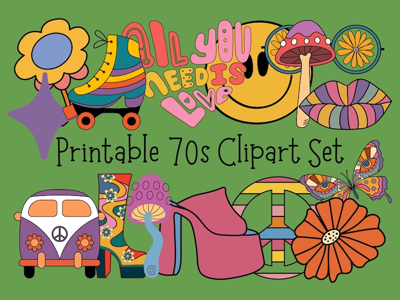 70s Groovy Clip Art Patterns Bundle - Retro Flower Power Graphics ...