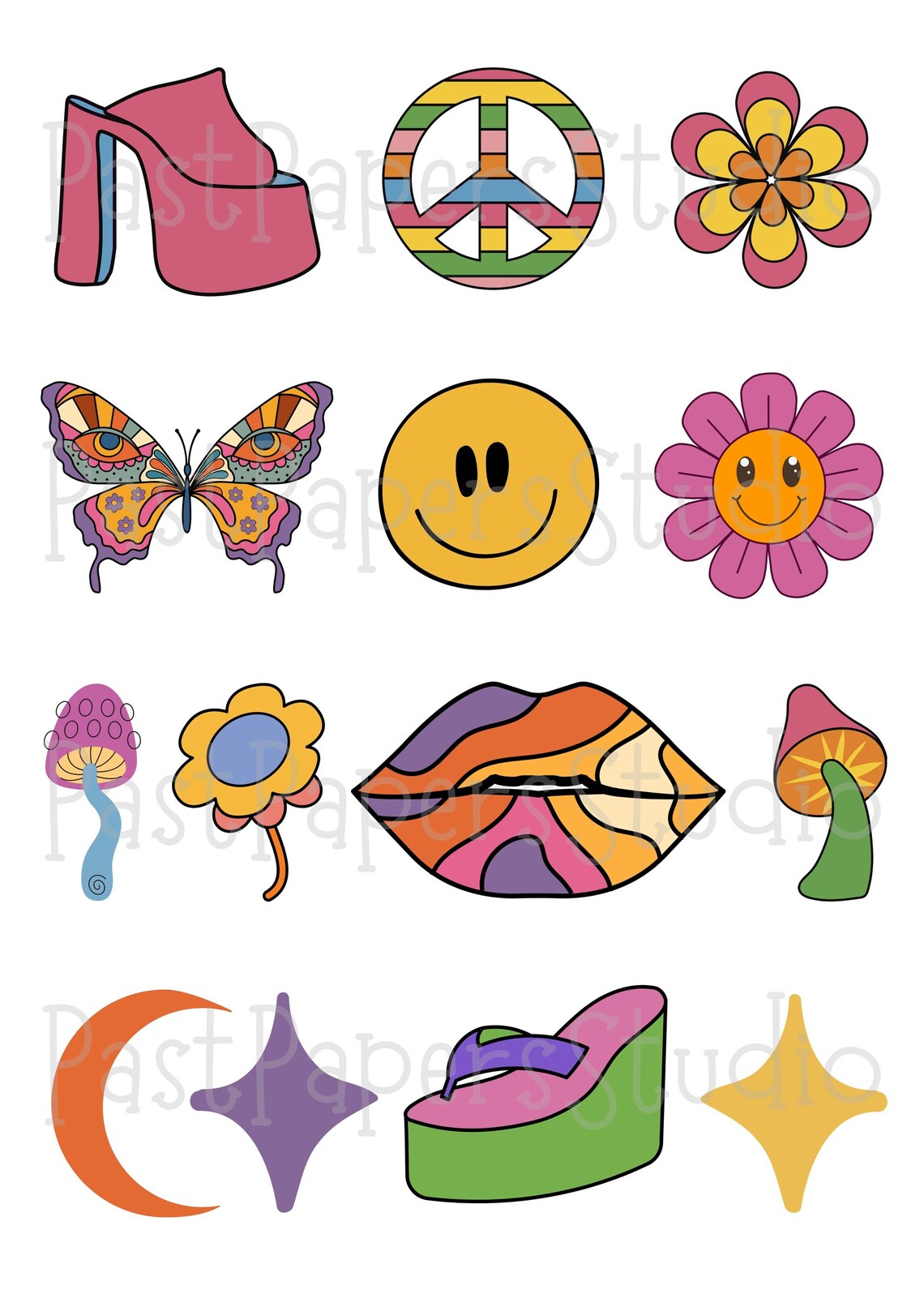 70s Groovy Clip Art Patterns Bundle - Retro Flower Power Graphics ...