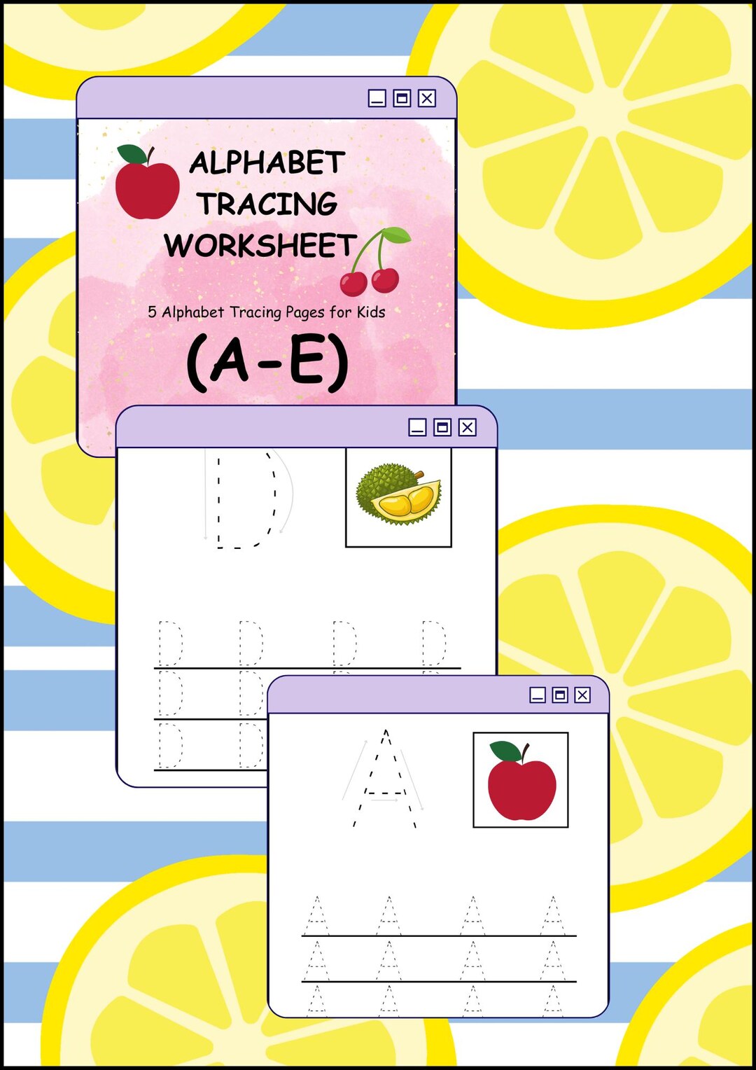 Fruit Alphabet Tracing Worksheet (A-E) (digital Download) - Etsy