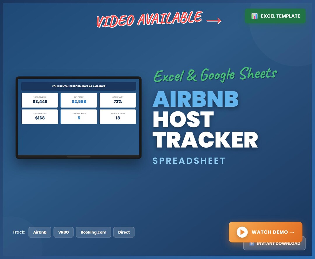 Airbnb Host Tracker Spreadsheet: Excel & Google Sheets Template - Etsy