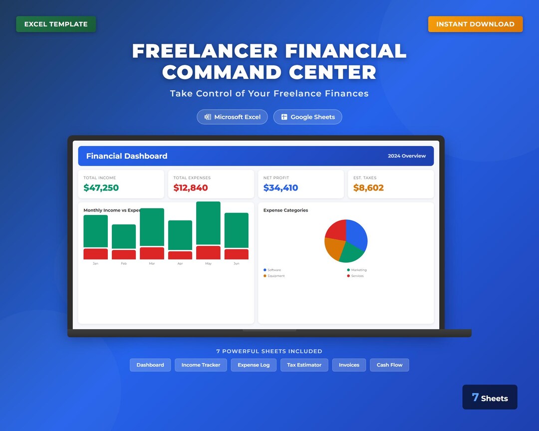 Freelancer Financial Command Center Excel Spreadsheet Google Sheets ...