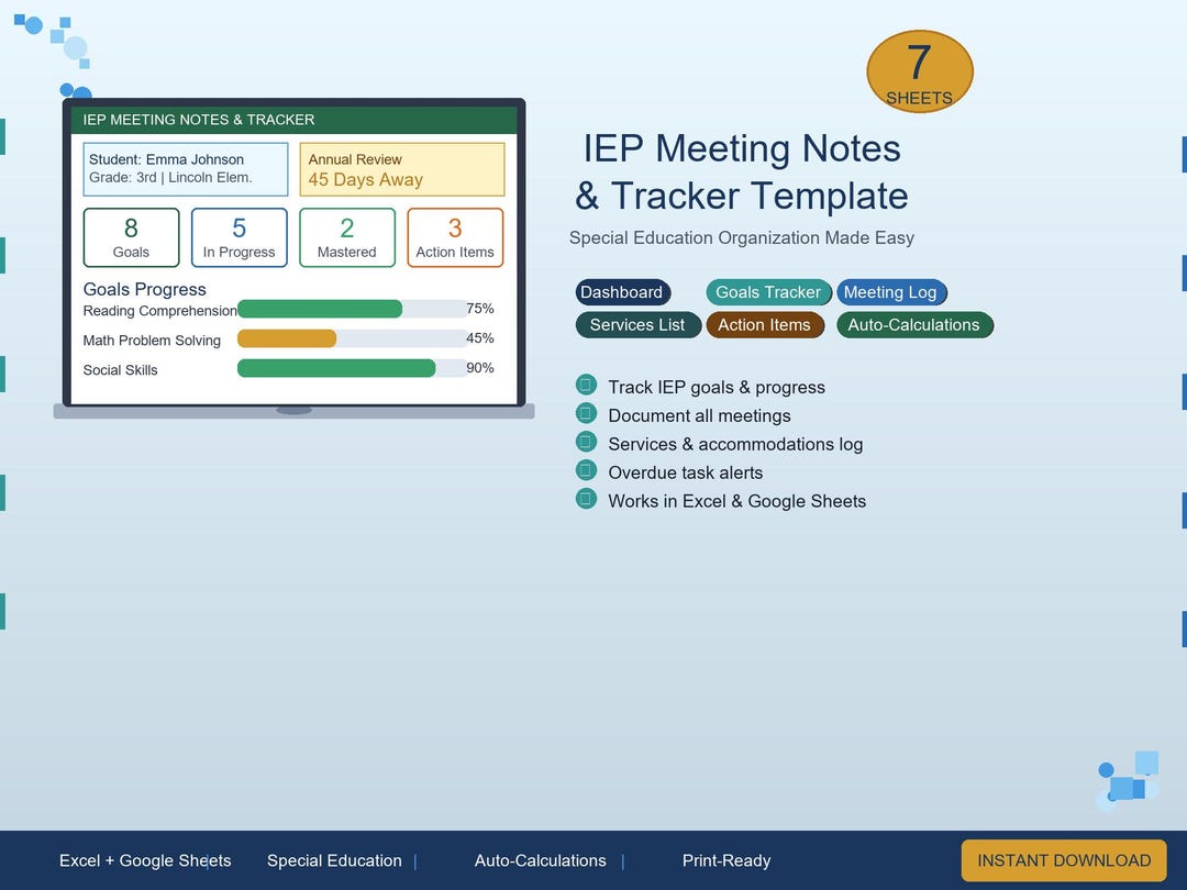 IEP Meeting Notes Template, Special Education Tracker Spreadsheet, Iep ...
