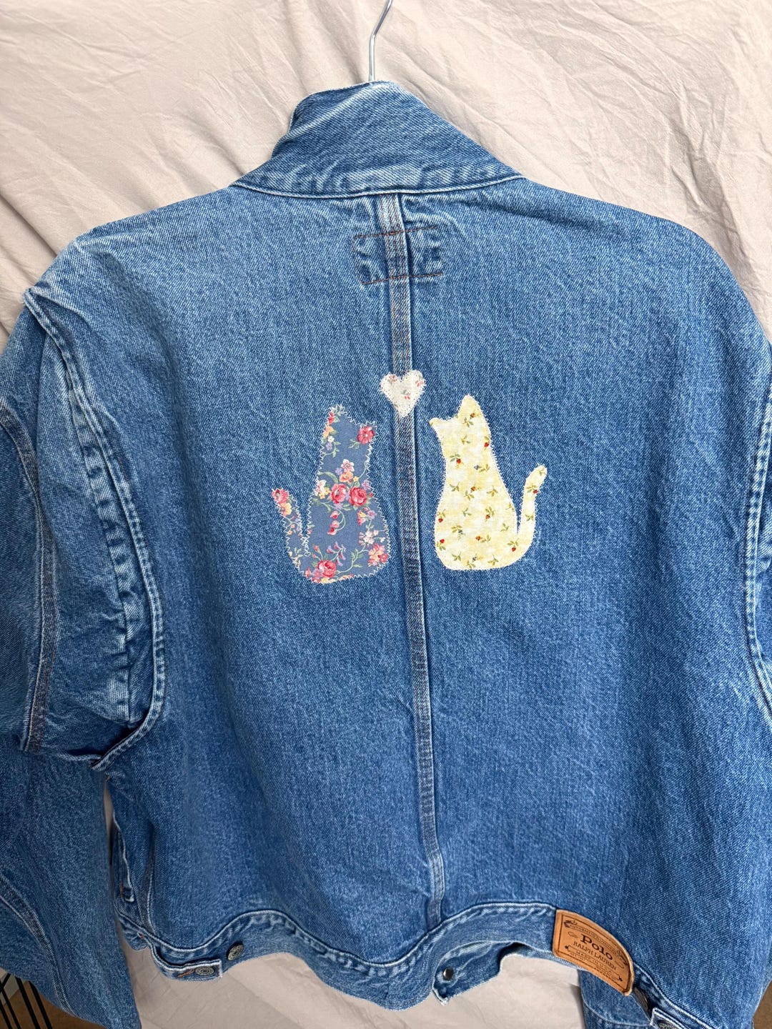 Vintage Ralph Lauren Denim Jacket XL • Custom Cat Appliqué • Cute ...