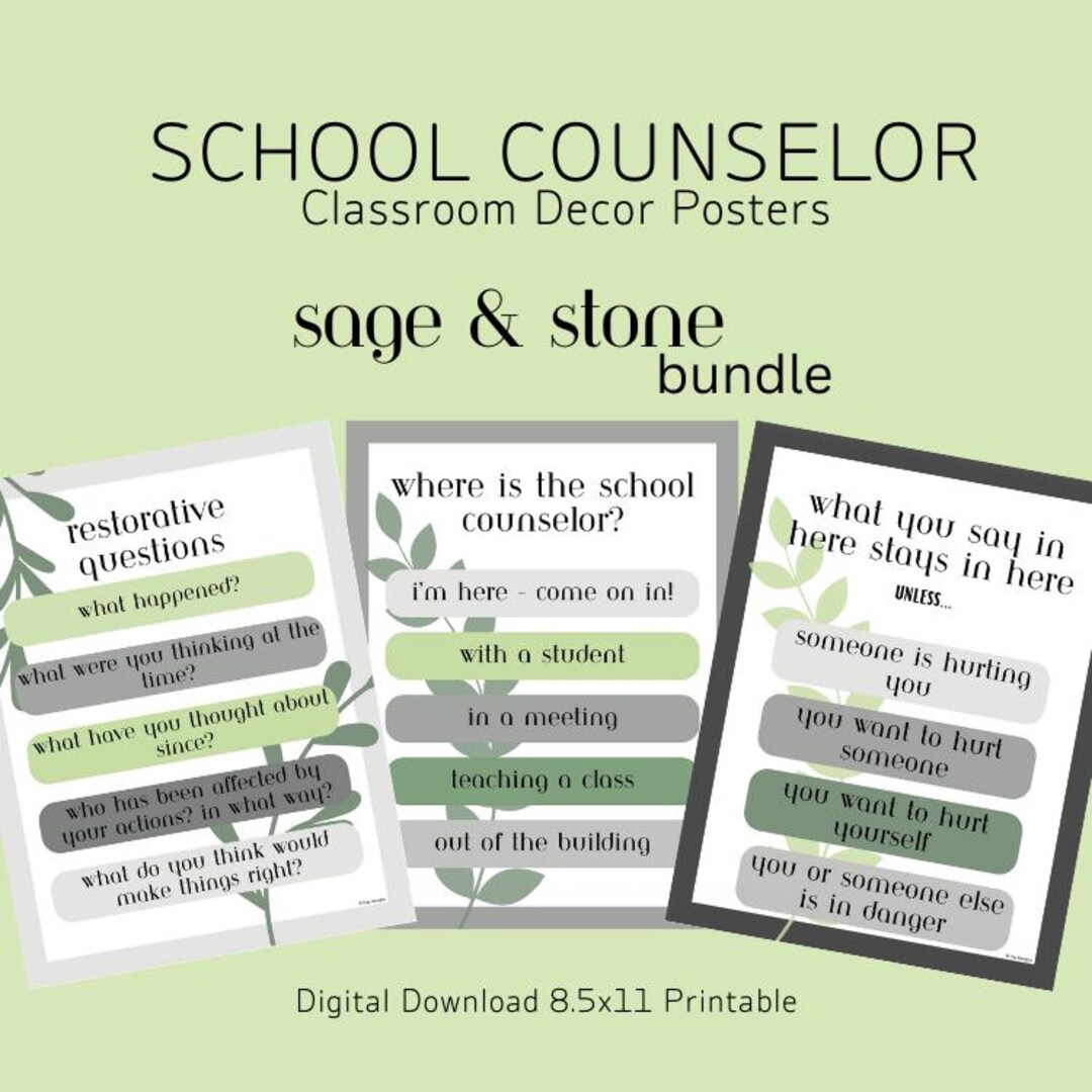 School Counselor Classroom Decor Posters | Sage & Stone Bundle ...