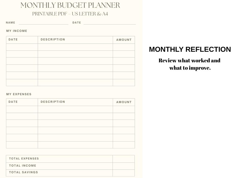 Monthly Budget Planner Printable | Minimalist Tracker, A4/US Letter ...