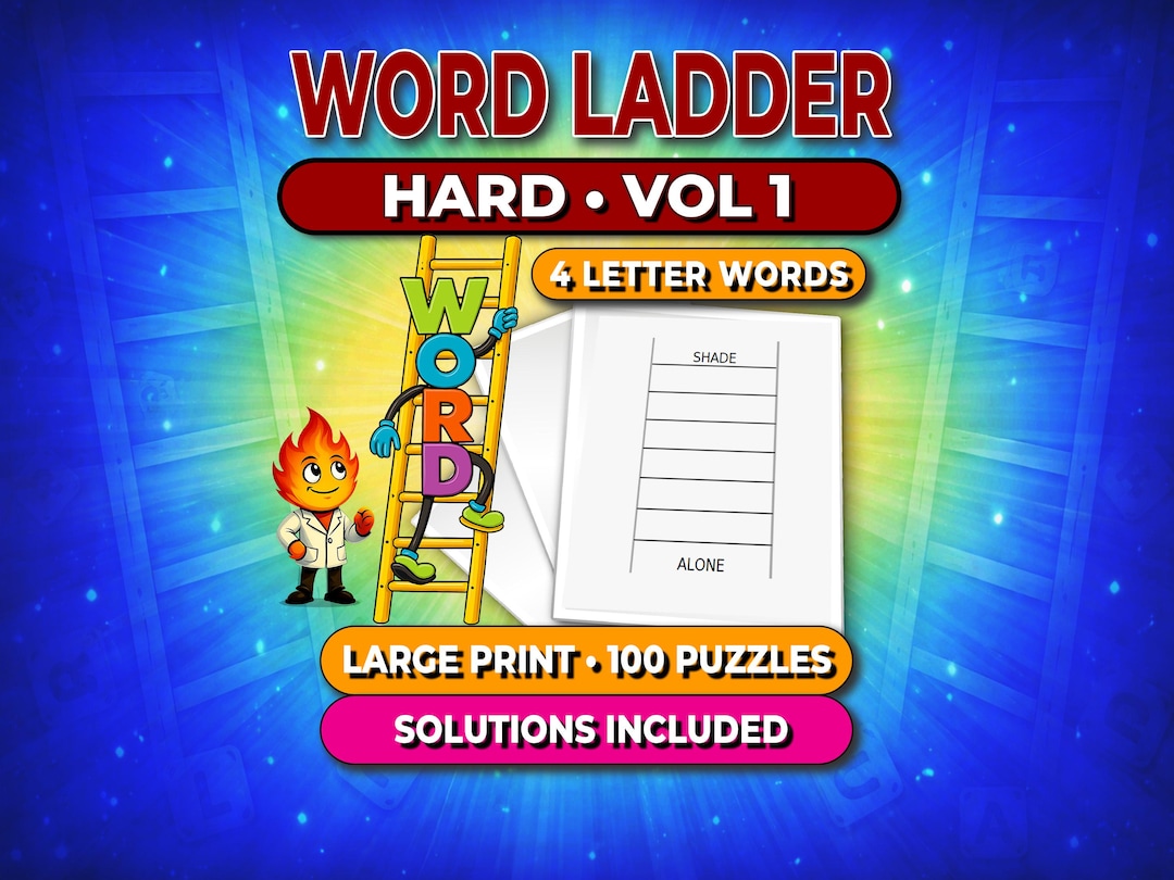 100 4-letter Word Ladder Puzzles (hard) – Vol 1 | Large Print Printable ...