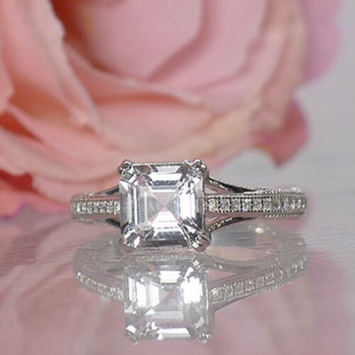 Square Gemstone Ring Asscher Cut Engagement Ring Asscher - Etsy