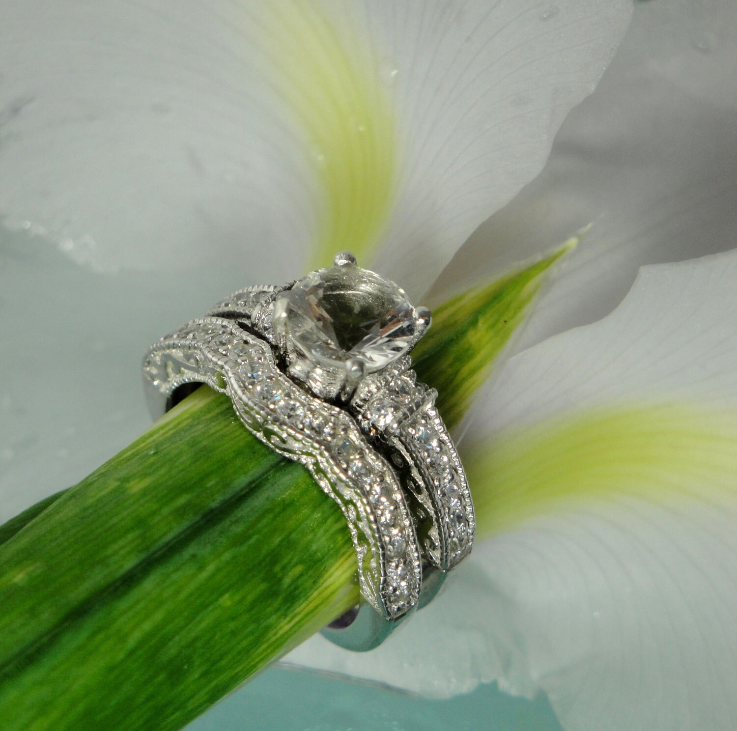 Herkimer Diamond Engagement Ring Sterling Silver Matching Band | Etsy