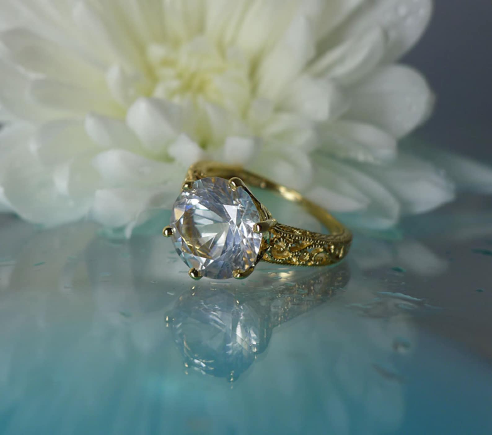 White Gemstone Gold Ring White Gemstone Yellow Ring White | Etsy