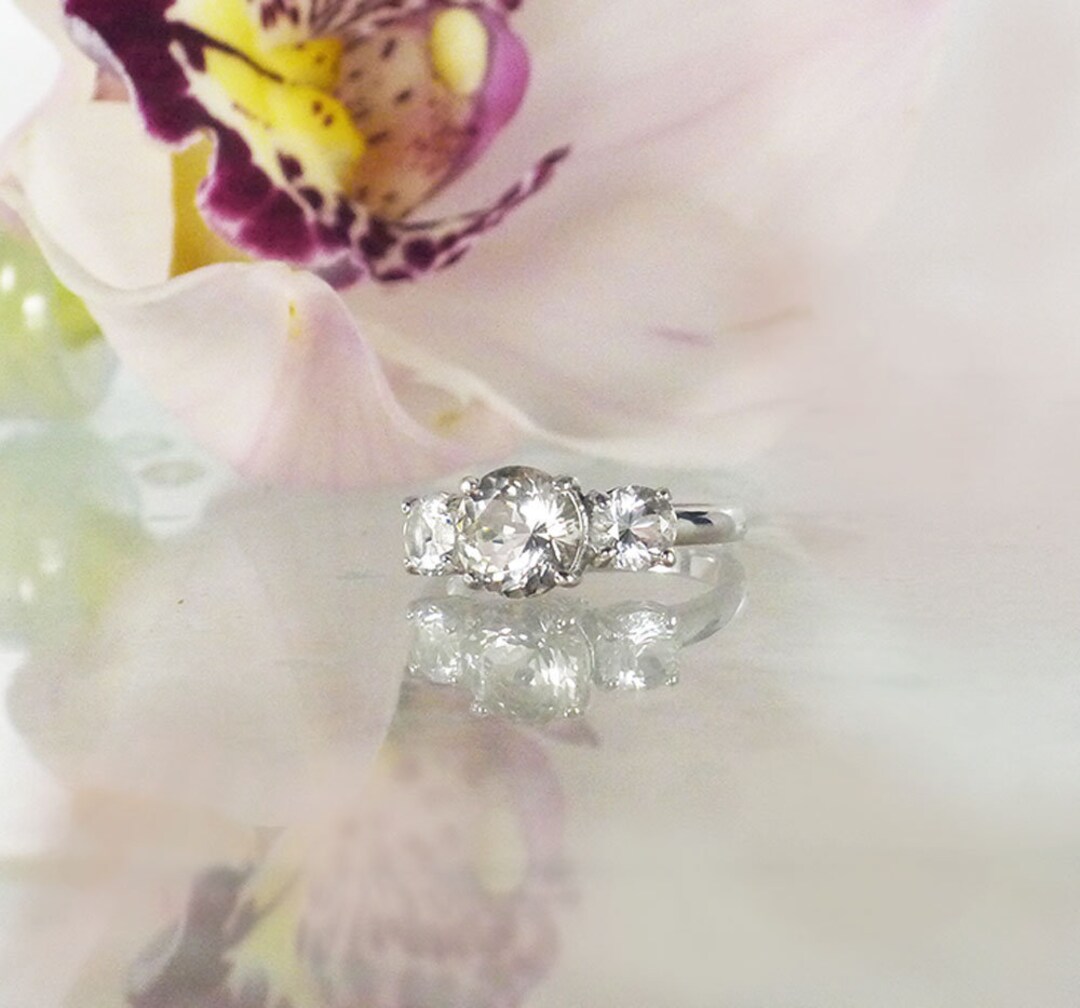 Three Stone Ring, Herkimer Diamond, Engagement Ring, Conflict Free ...