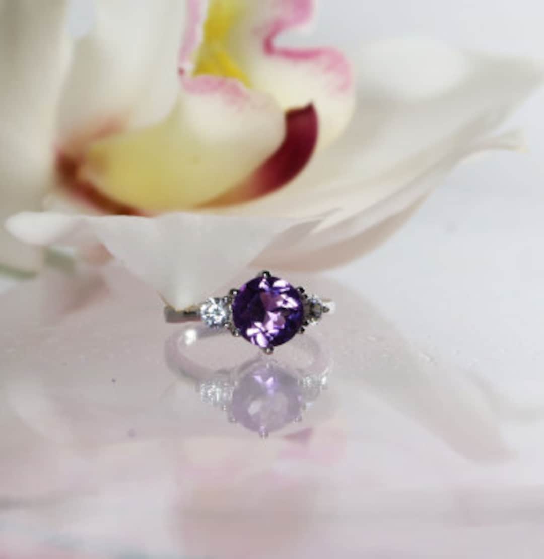 Amethyst Ring, Round Amethyst Ring, Purple Gemstone Ring, Amethyst ...
