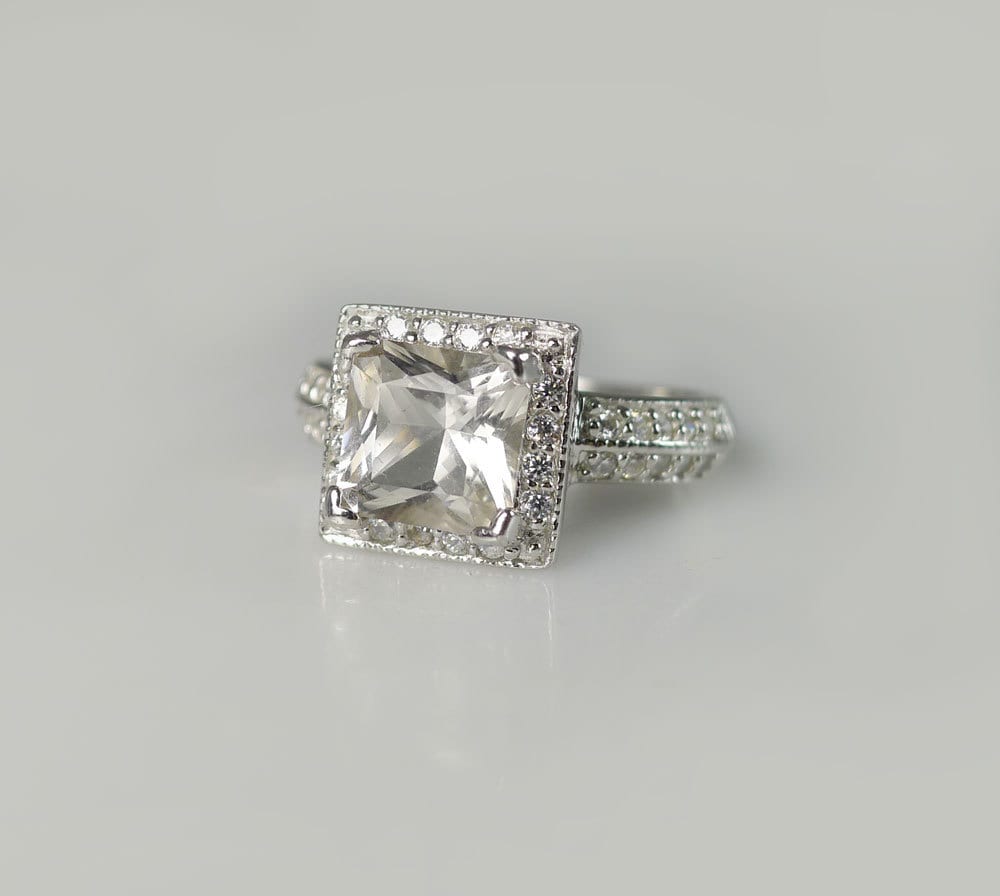 Square Cut Ring Princess Cut Ring Herkimer Diamond Sterling | Etsy