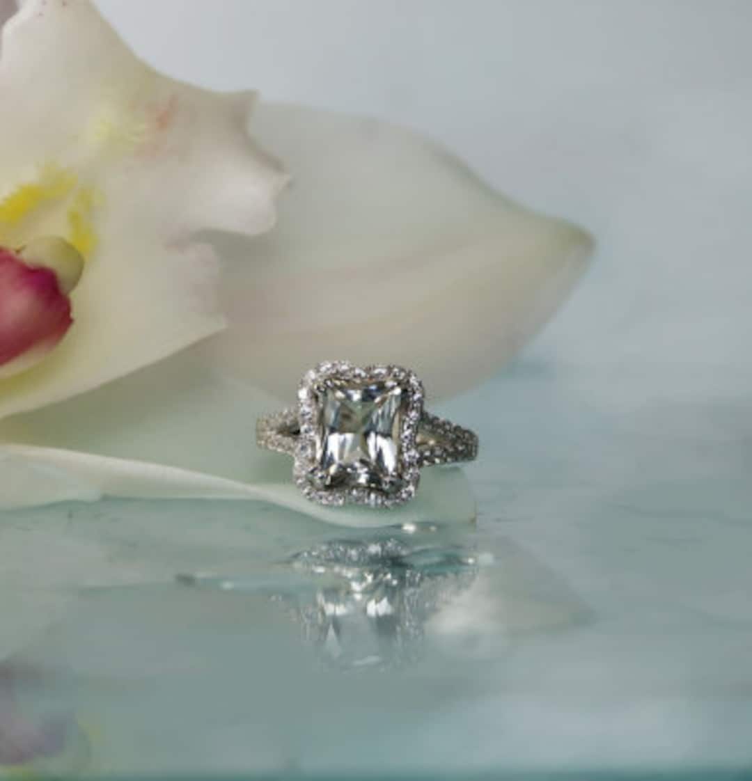 Herkimer Diamond Engagement Ring, Step Cut Engagement Ring, Unique ...