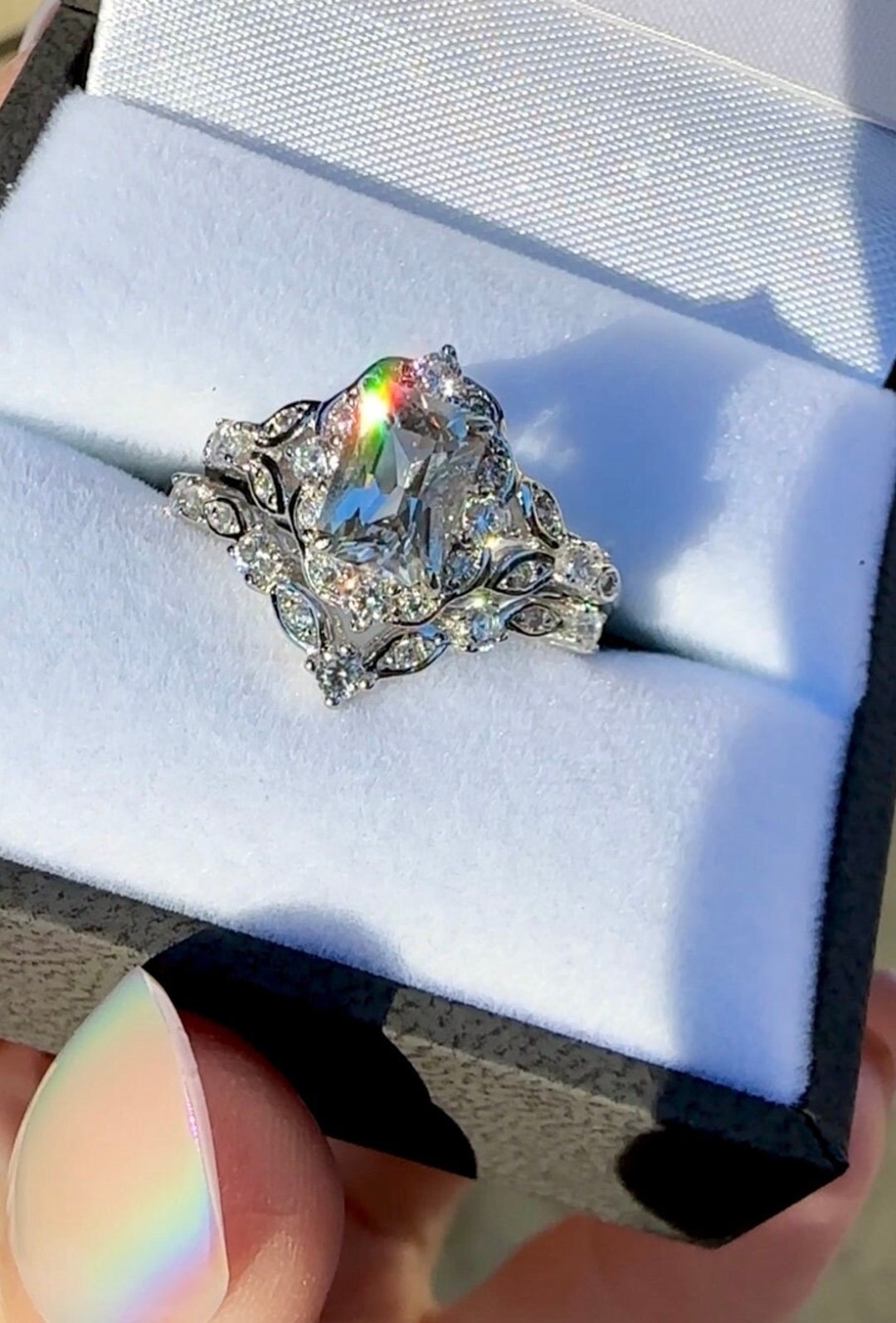 Unique Wedding Set, Herkimer Diamond Ring, Diamond Alternative ...