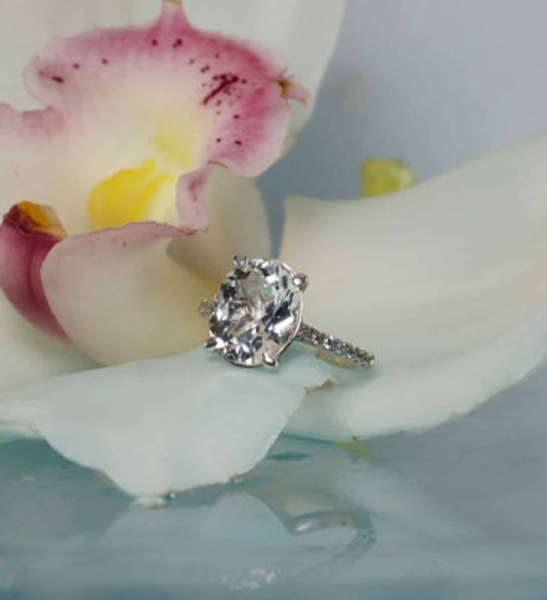 Oval Engagement Ring, Oval Gemstone Ring, Herkimer Diamond Ring, Unique ...