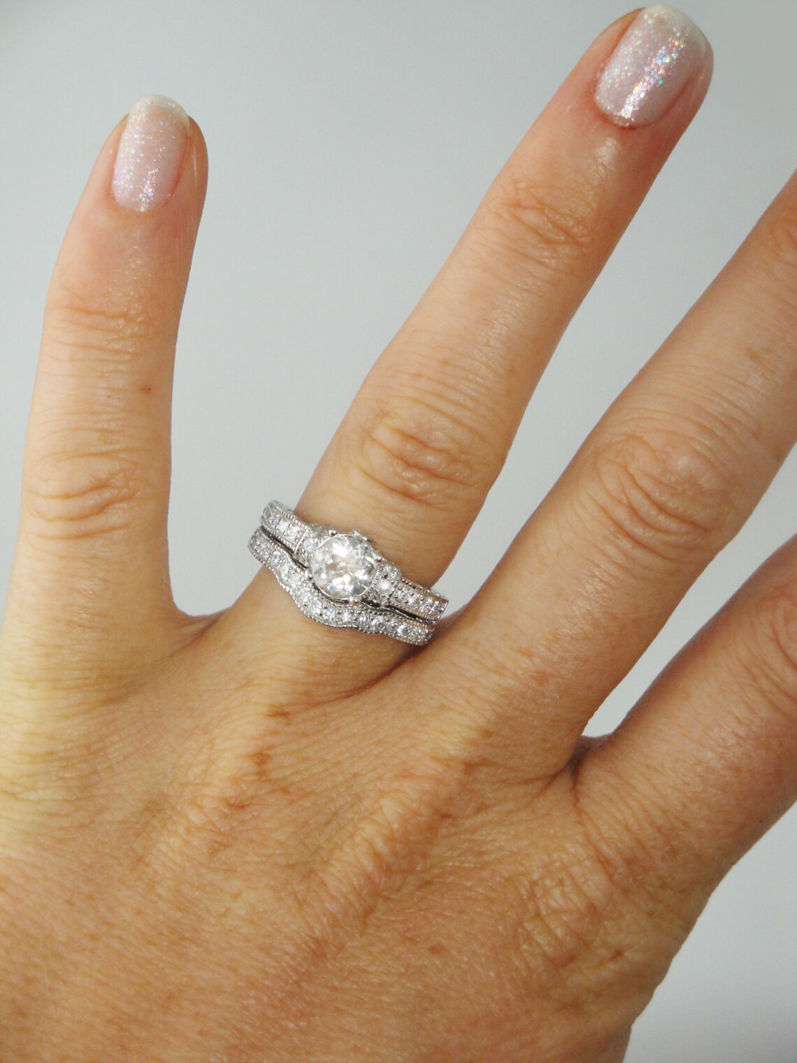 Herkimer Diamond Engagement Ring Sterling Silver Matching Band - Etsy