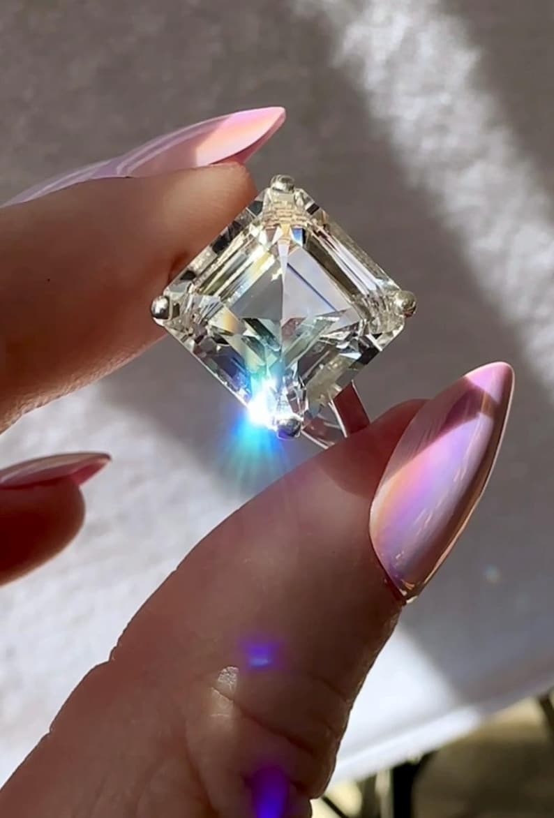 Asscher Cut Sterling Engagement Ring, Square Engagement Ring, Square ...