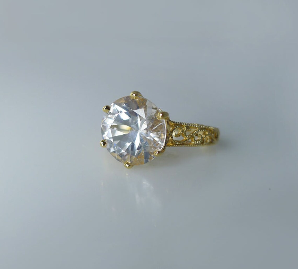 White Gemstone Gold Ring White Gemstone Yellow Ring White | Etsy