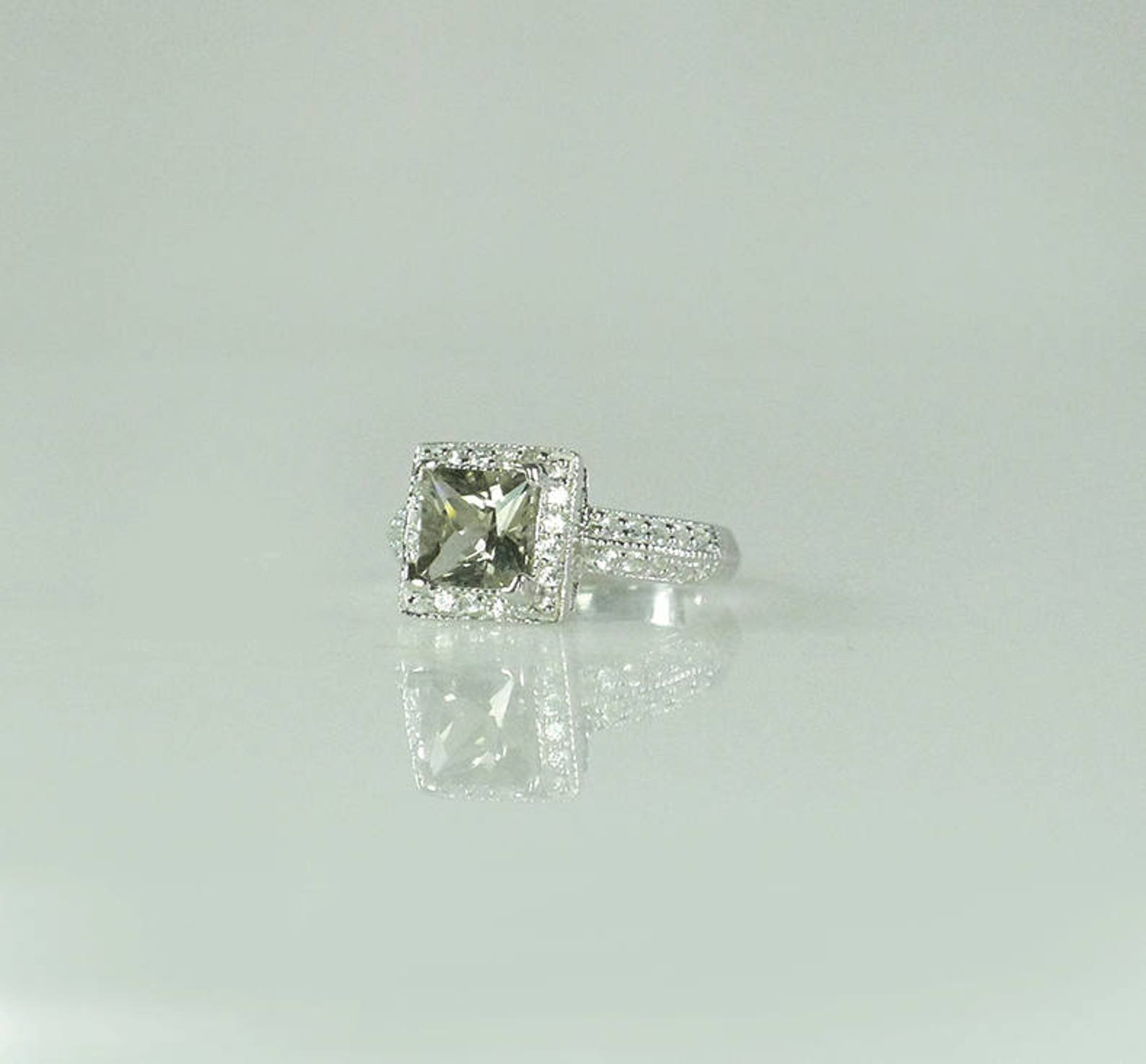 Princess Cut Engagement Ring Unique Princess Cut Ring - Etsy
