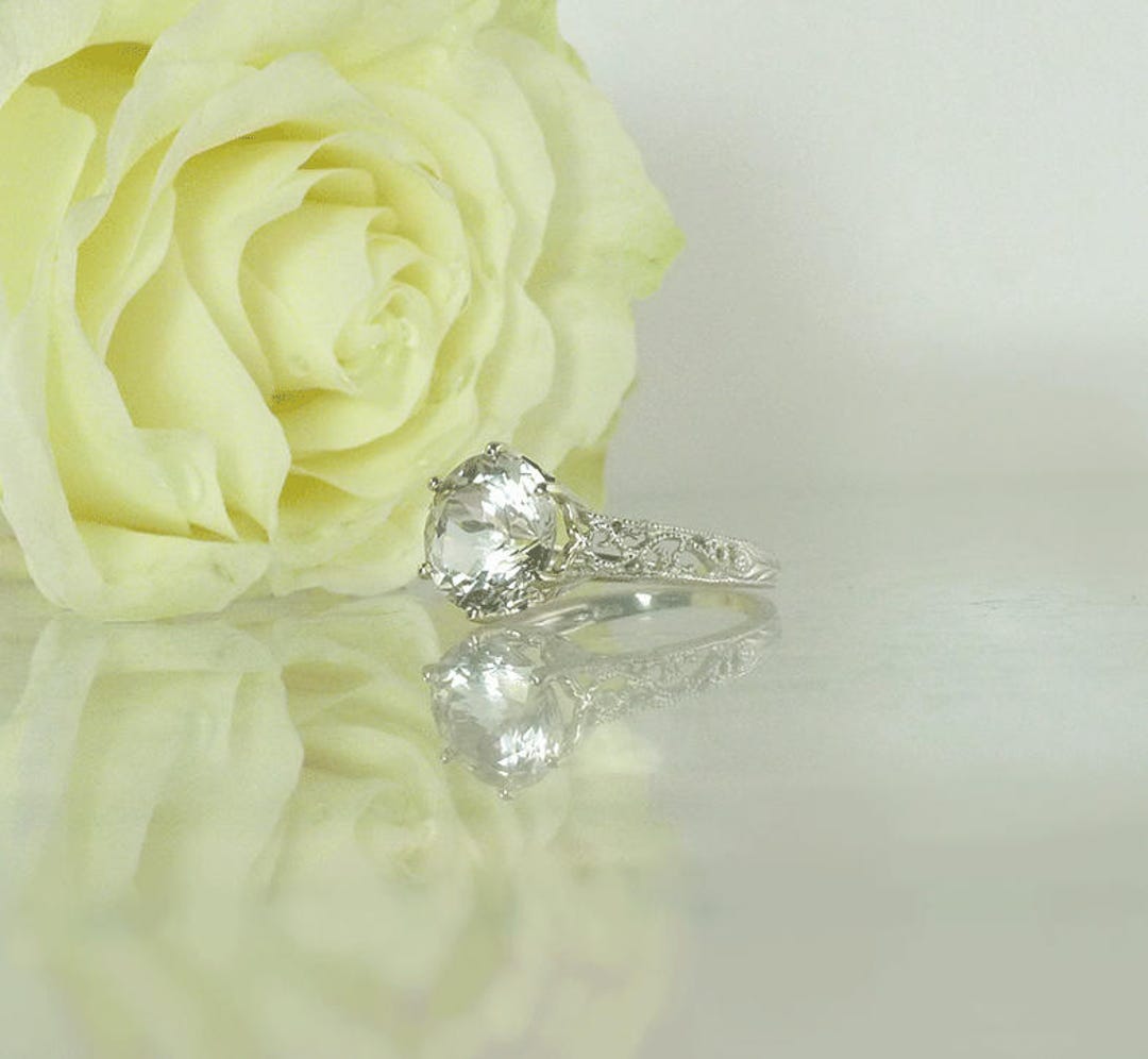 White Gold Gemstone Ring, Handmade Gold Ring, Unique Solitaire Ring ...