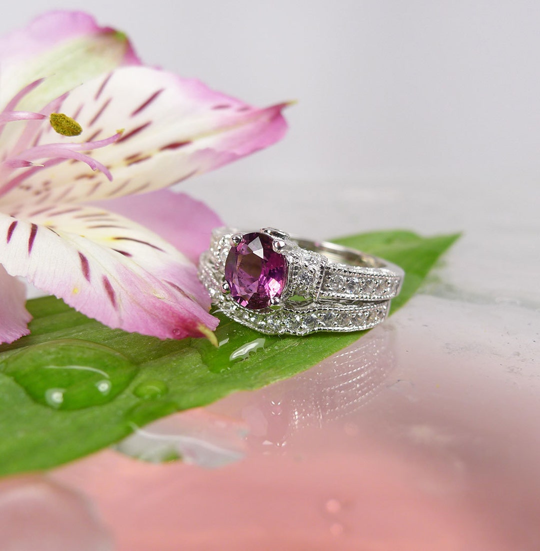 Tourmaline Engagement Ring and Band, Tourmaline Ring, Pink Tourmaline ...
