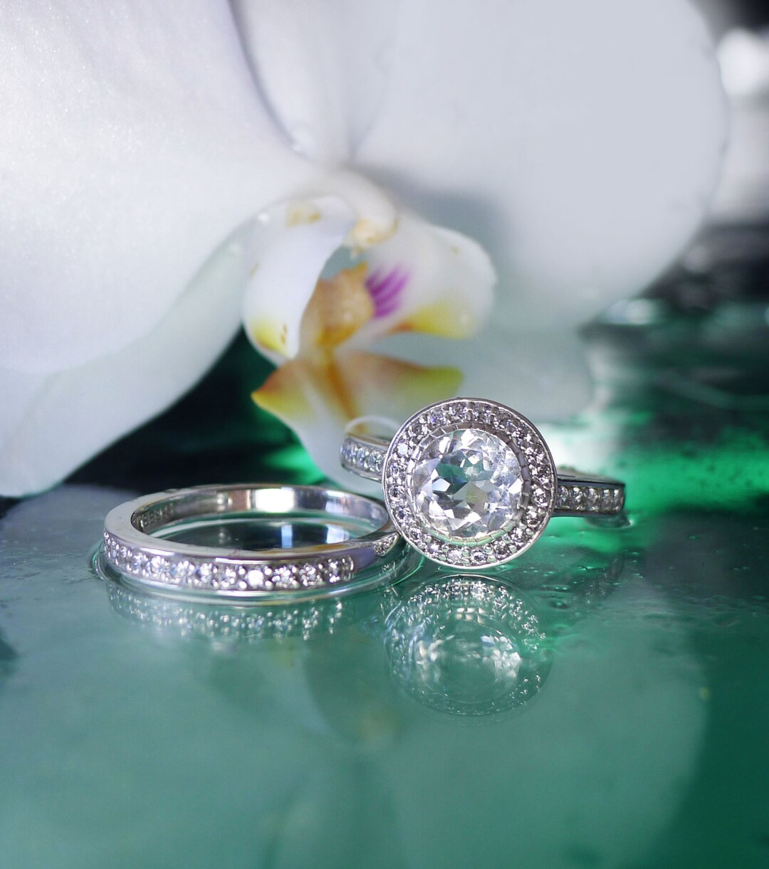Engagement Ring, Engagement Set, Bezel Engagment Ring, Wedding Set ...