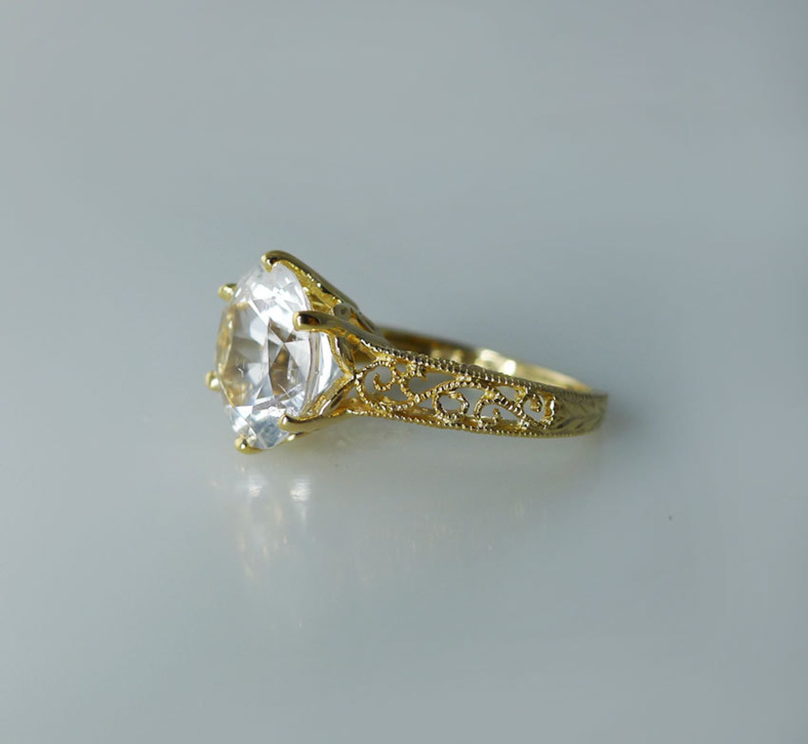 White Gemstone Gold Ring White Gemstone Yellow Ring White | Etsy