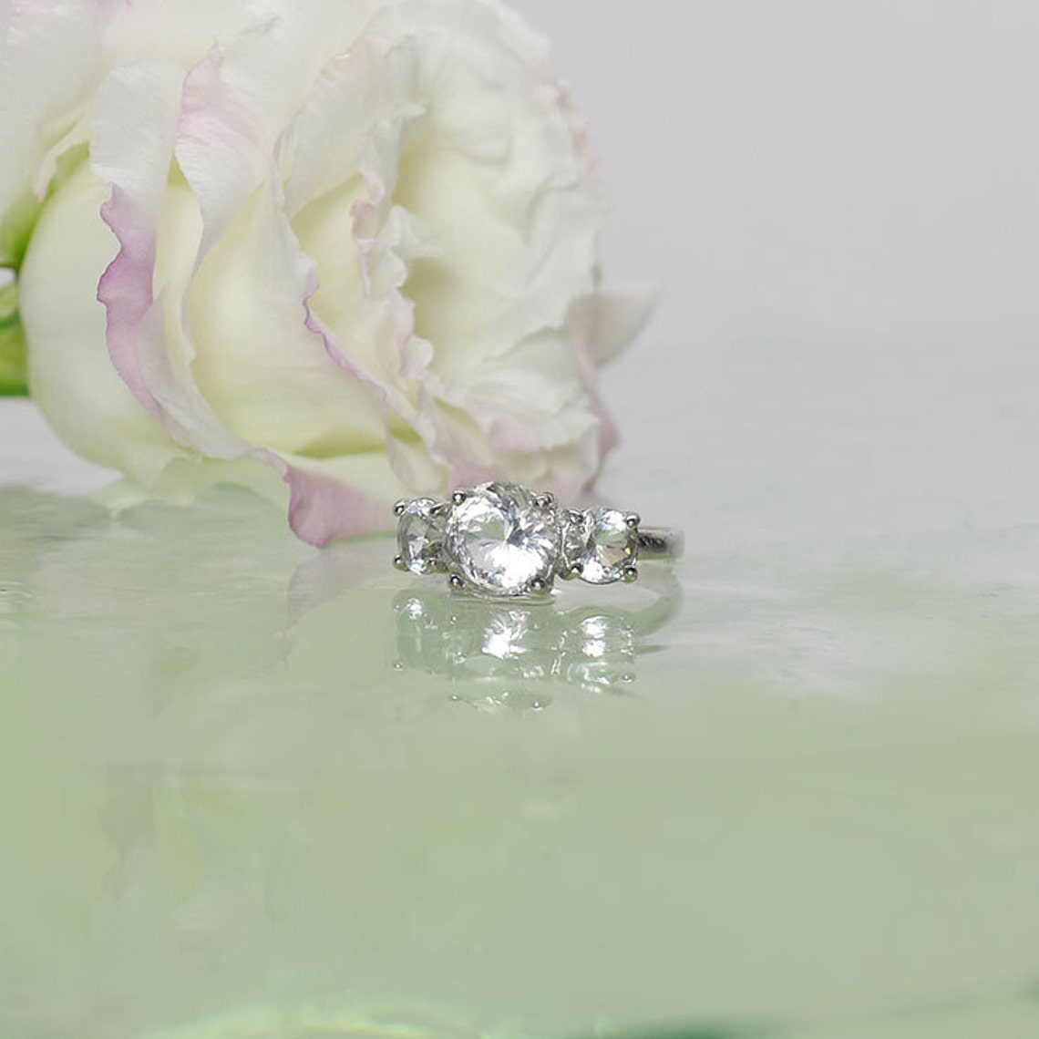 Three Stone Ring Engagement Ring Silver Three Stone Ring - Etsy