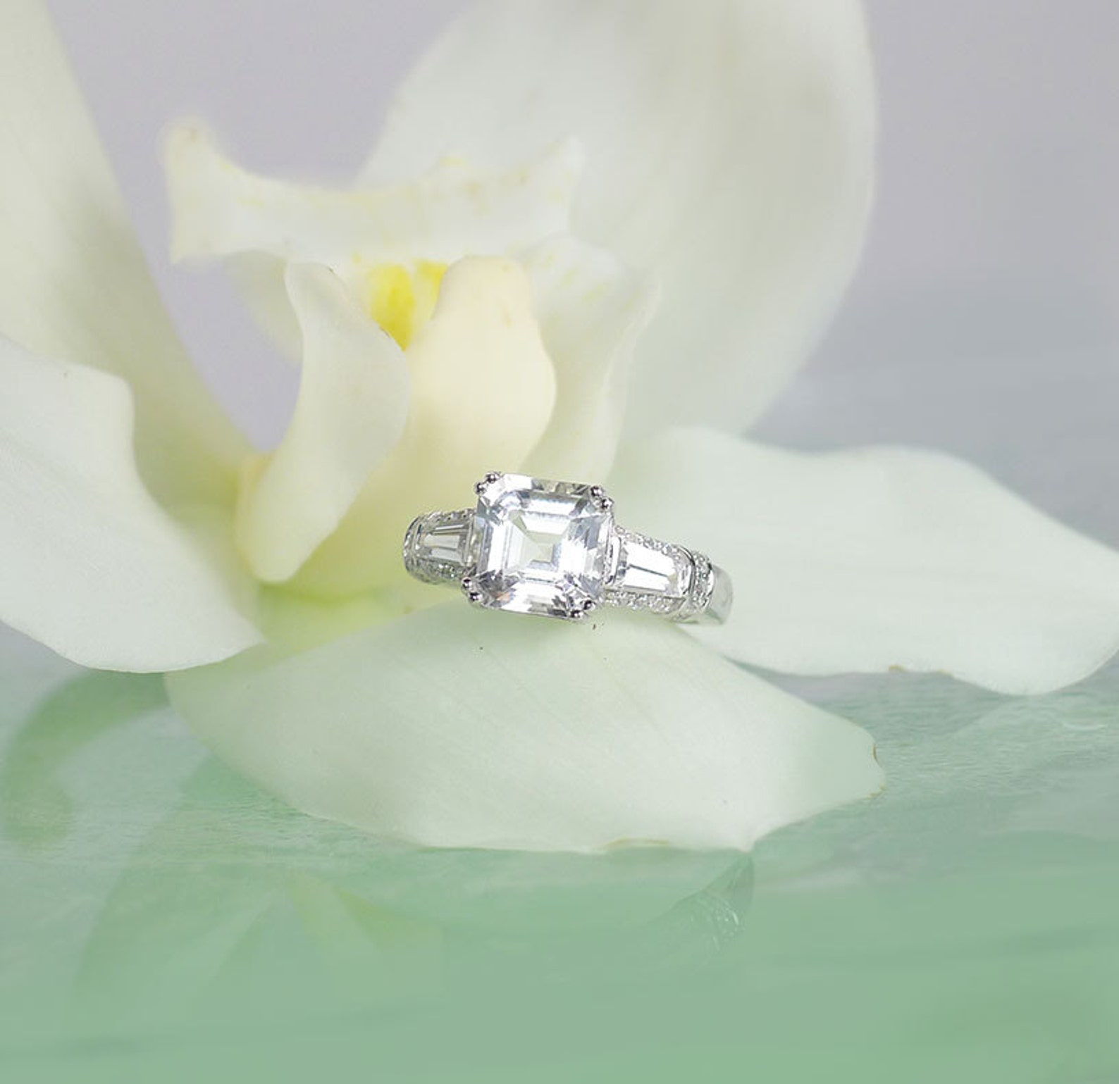 Square Gemstone Ring Asscher Cut Engagement Ring Asscher - Etsy