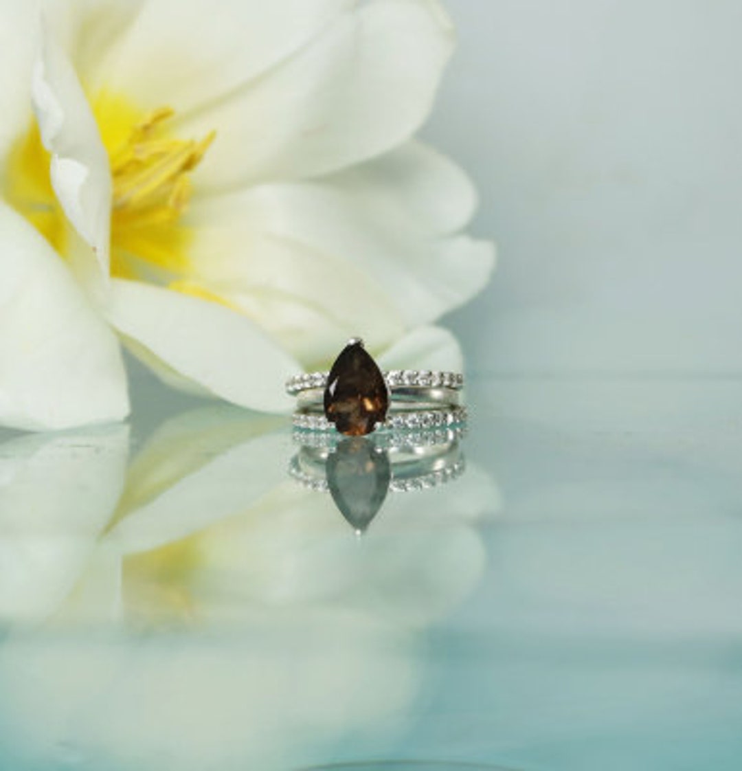 Teardrop Herkimer Ring, Chocolate Herkimer, Solitaire Wedding Set ...