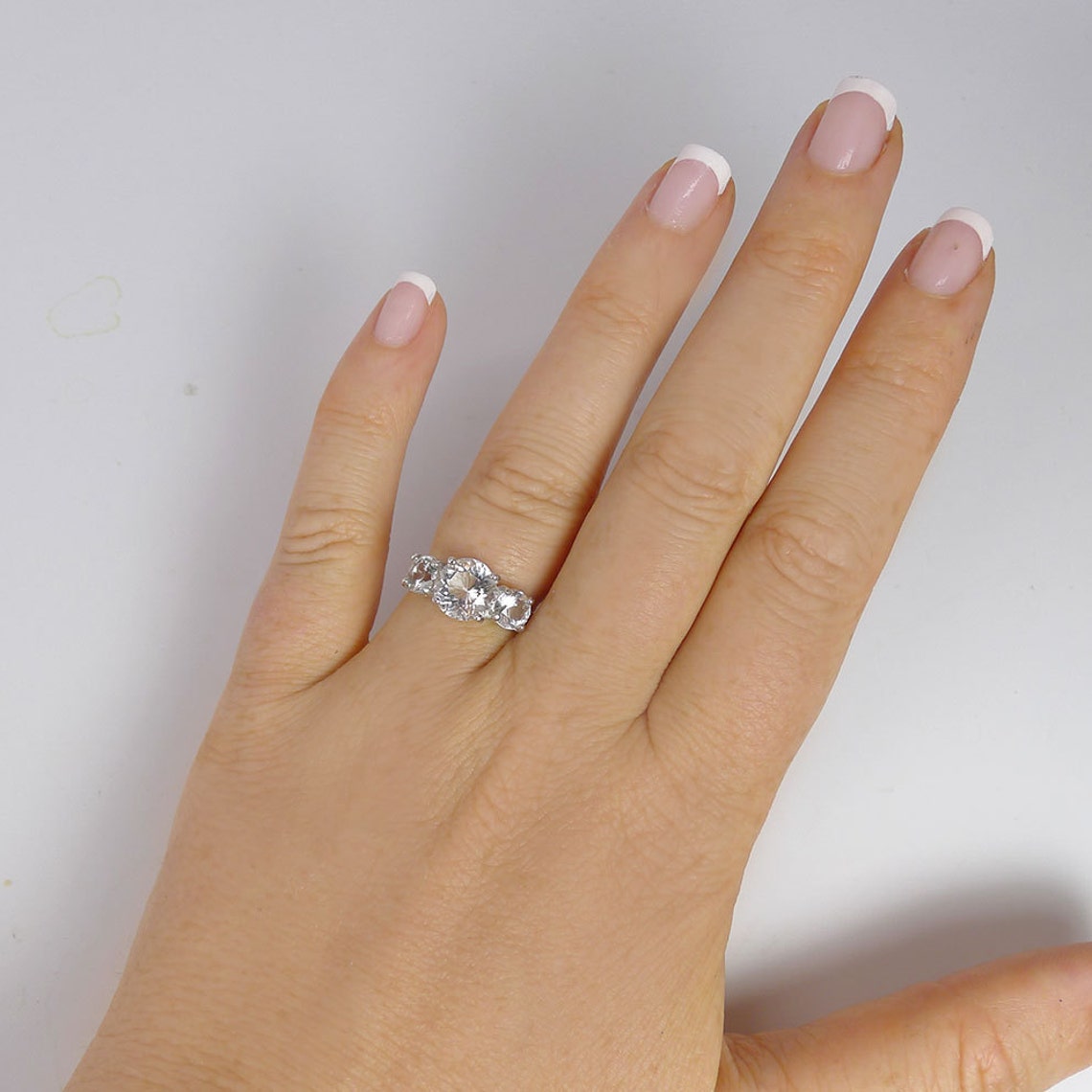 Three Stone Ring Engagement Ring Silver Three Stone Ring - Etsy